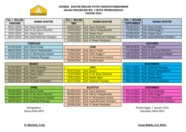 Jadwal Khotib Putih 2024 | PDF