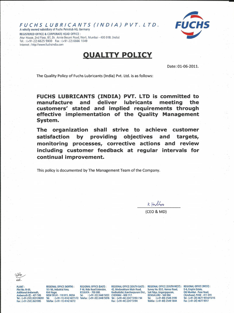 Quality Policy | PDF