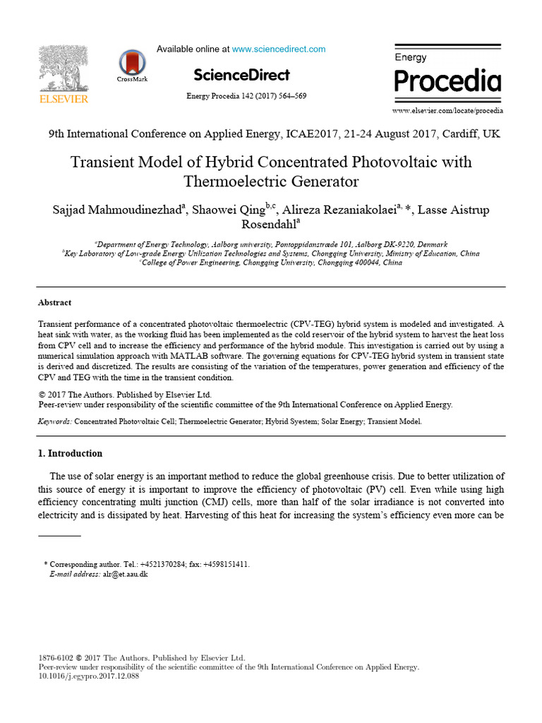 Transient-Model-of-Hybrid-Concentrated-Photovoltaic-with-The_2017_Energy-Pro | PDF | Heat ...