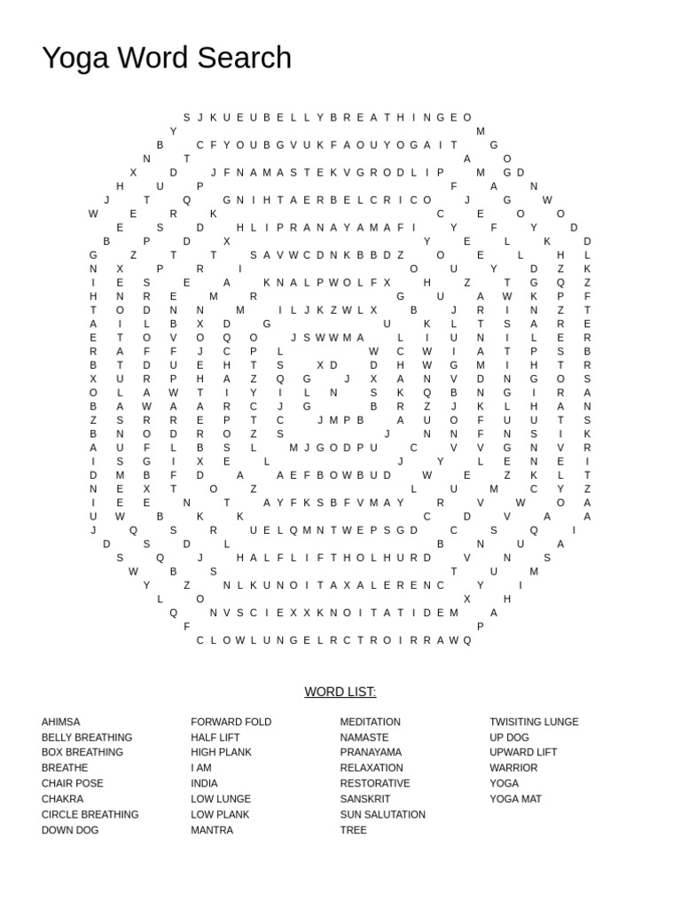Yoga Word Search 1686124820 | PDF | Physical Exercise | Spirituality