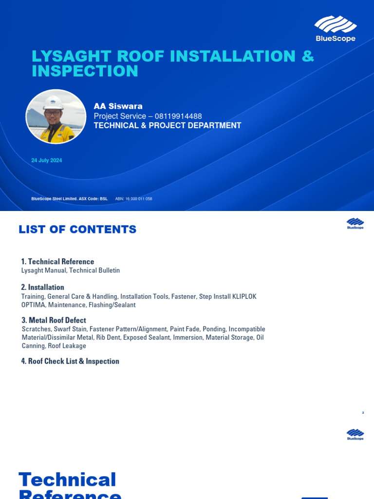 Lysaght Roof Installation & Inspection: AA Siswara Technical & Project Department | PDF ...