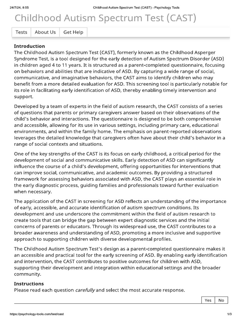 Childhood Autism Spectrum Test (CAST) | PDF