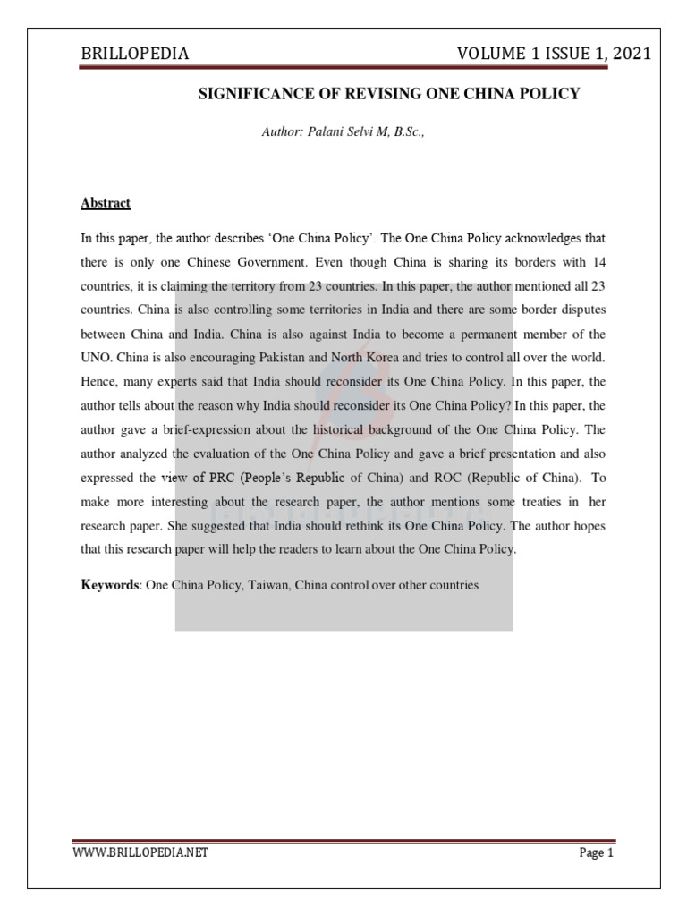 One China Policy-India | PDF | Taiwan | International Relations