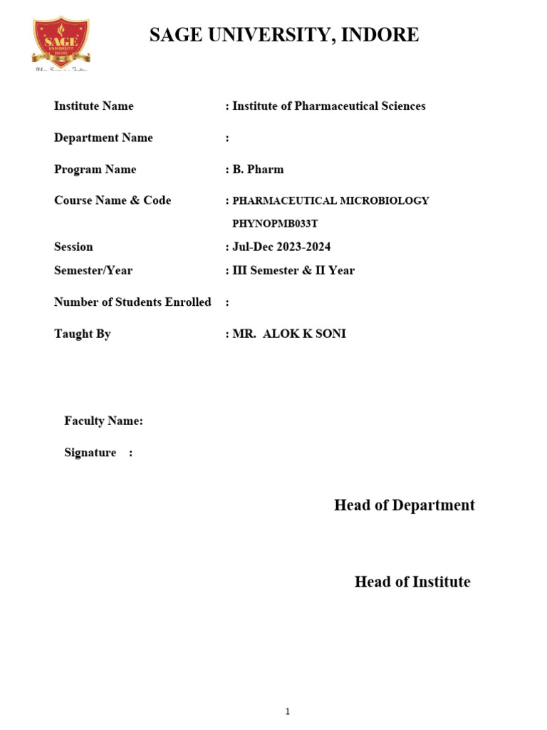 SUI - Course File - P Microbiology S III SEM 2023 by AKSoni | PDF ...