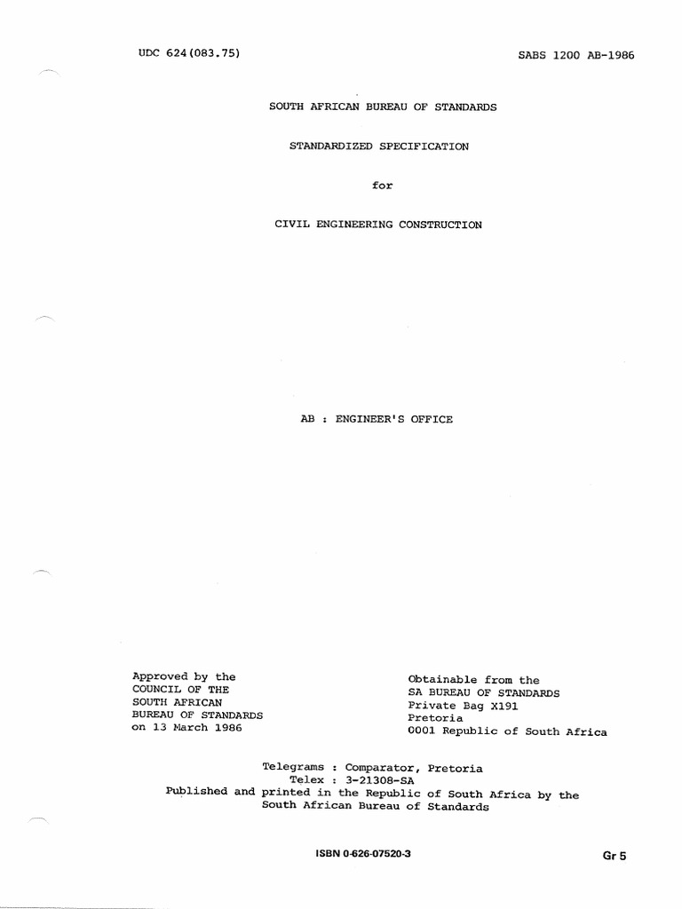 SABS 1200 AB-1986 (Engineer's Office) | PDF