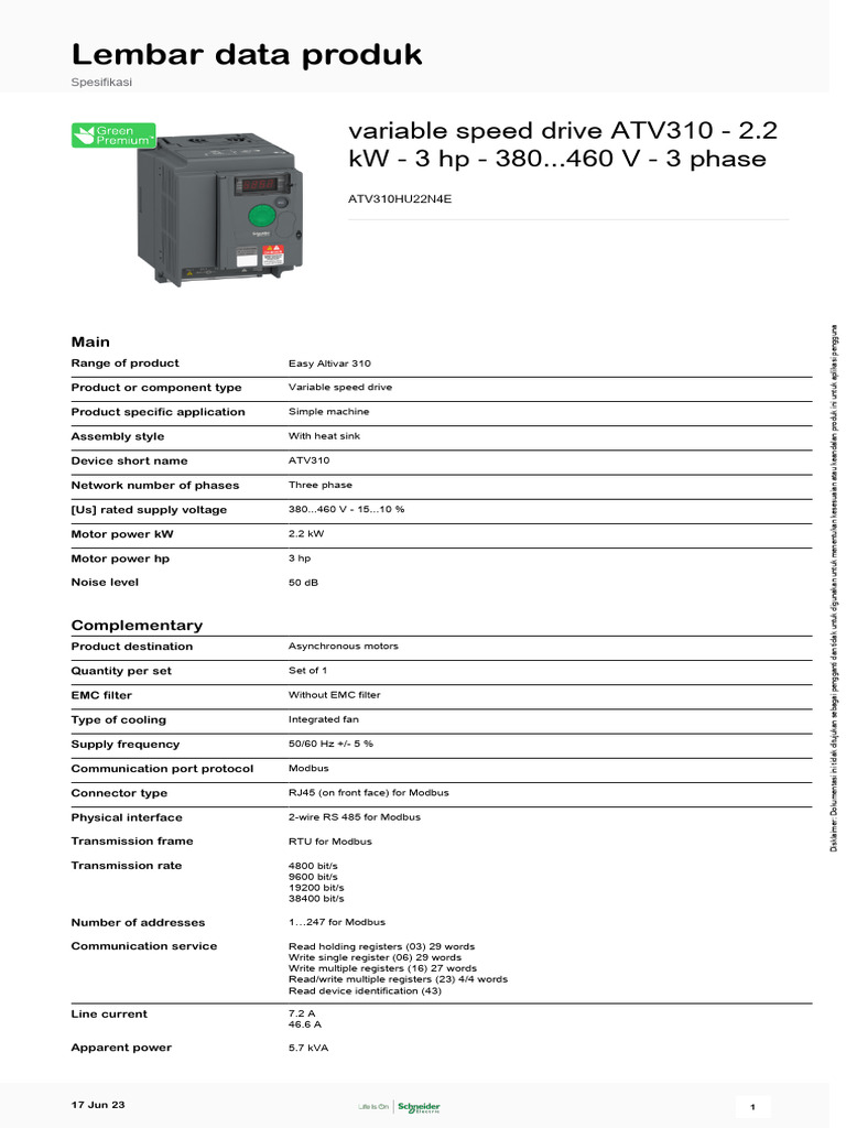 Altivar Easy 310 - ATV310HU22N4E | PDF | Resistor | Electric Motor