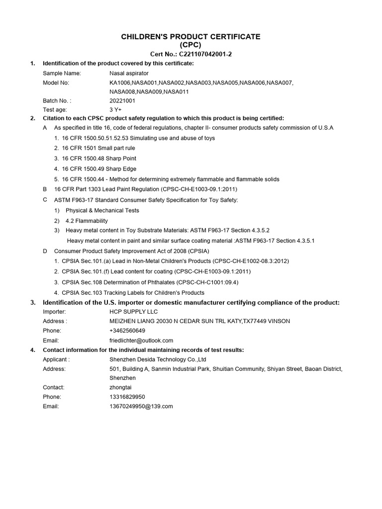 CPC Certificate | PDF | Materials | Safety