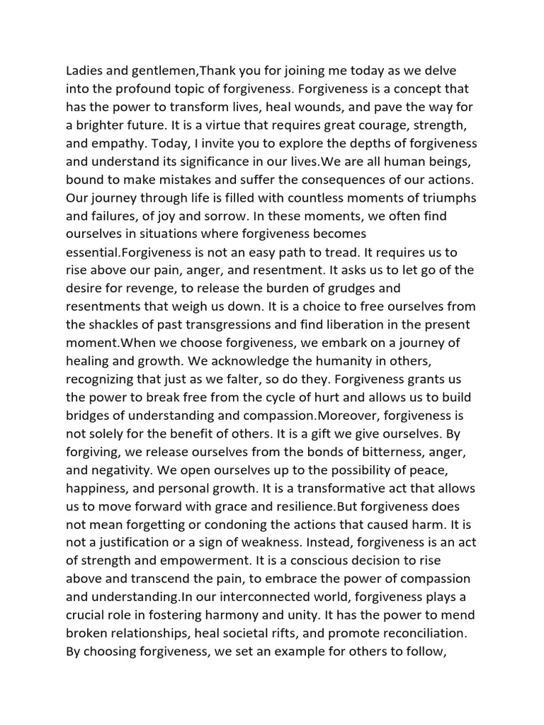 Essay On Forgiveness | PDF | Forgiveness | Stress (Biology)