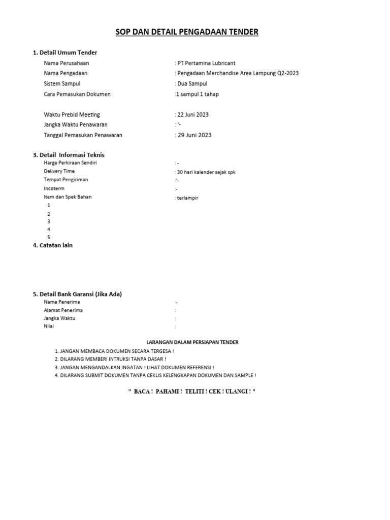 SOP Detail Tender | PDF