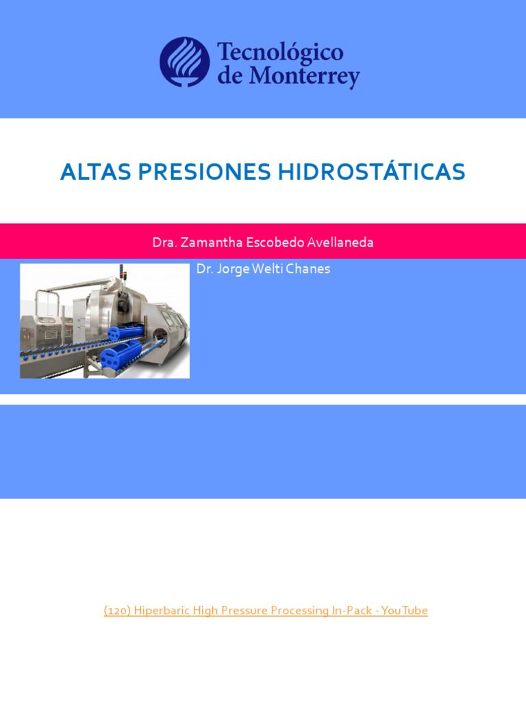 Altas Presiones Hidrostáticas En Alimentos Pdf Química