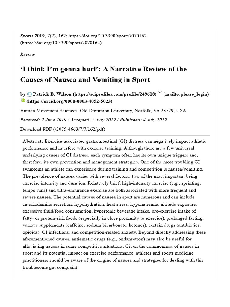 Sports - Free Full-Text - I Think I'm Gonna Hurl' - A Narrative Review ...