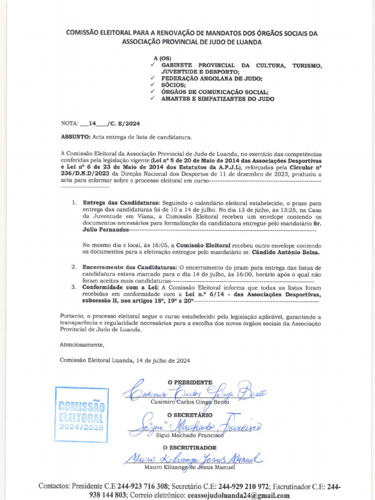 Acta de Entrega Candidatura de Lista SCANNER | PDF