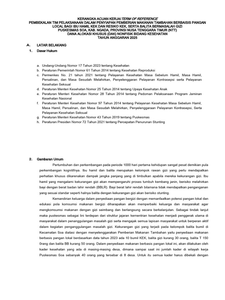 Tor Pembekalan Tim PMT PKM Soa 2025 | PDF | Kesehatan Holistik