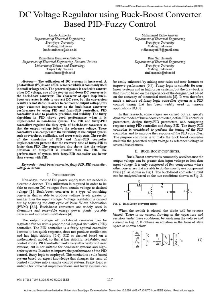 DC Voltage Regulator Using Buck-Boost Converter Based PID-Fuzzy Control | PDF | Control Theory ...