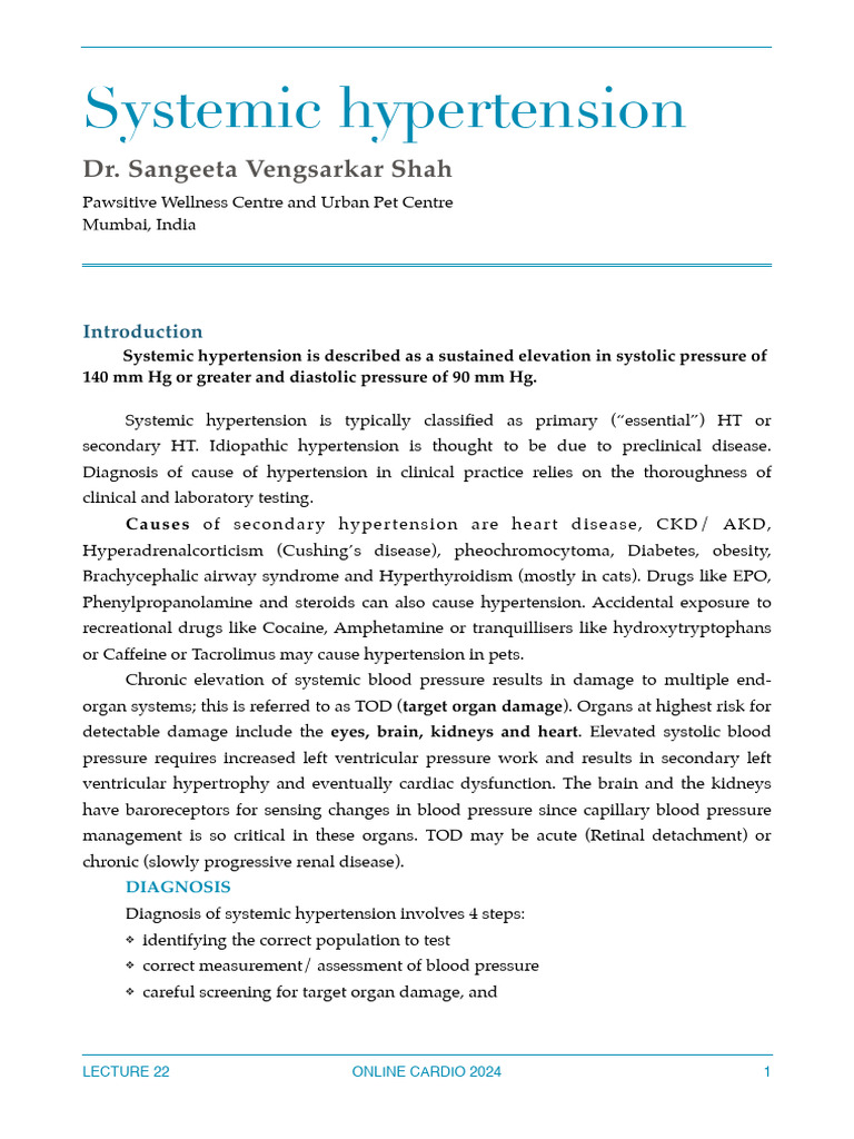 Lecture 21. Systemic Hypertension | PDF | Hypertension | Blood Pressure