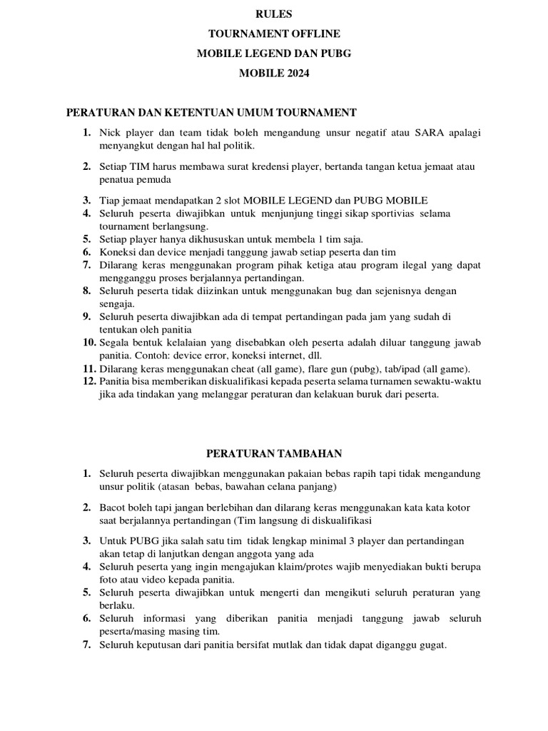Peraturan Dan Ketentuan Umum ML Dan Pubg | PDF