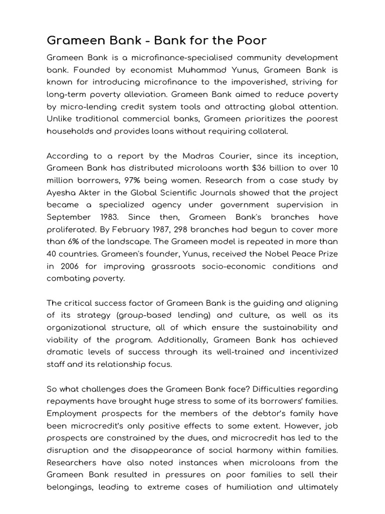 Grameen Bank: Microfinance for Poverty Relief | PDF | Grameen Bank ...