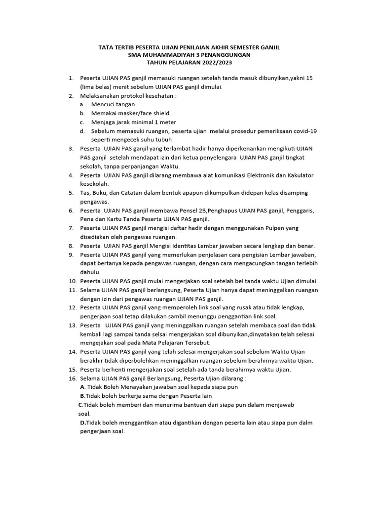 Tata Tertib Pas Sma Muh 3 PNG | PDF