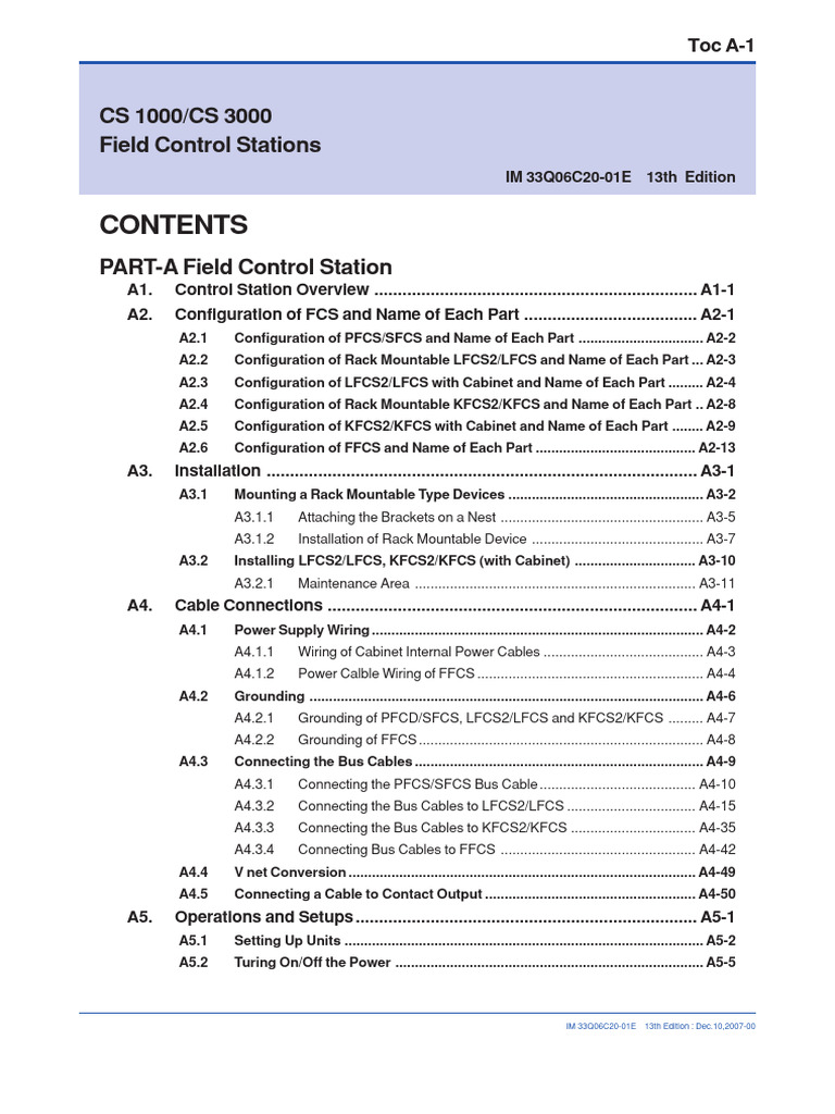 CS 1000/CS 3000 Field Control Stations: Toc A-1 | PDF | Power Supply | Programmable Logic Controller