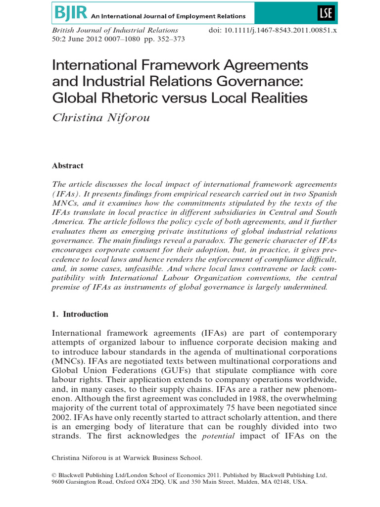 Impact of International Framework Agreements | PDF | Governance ...