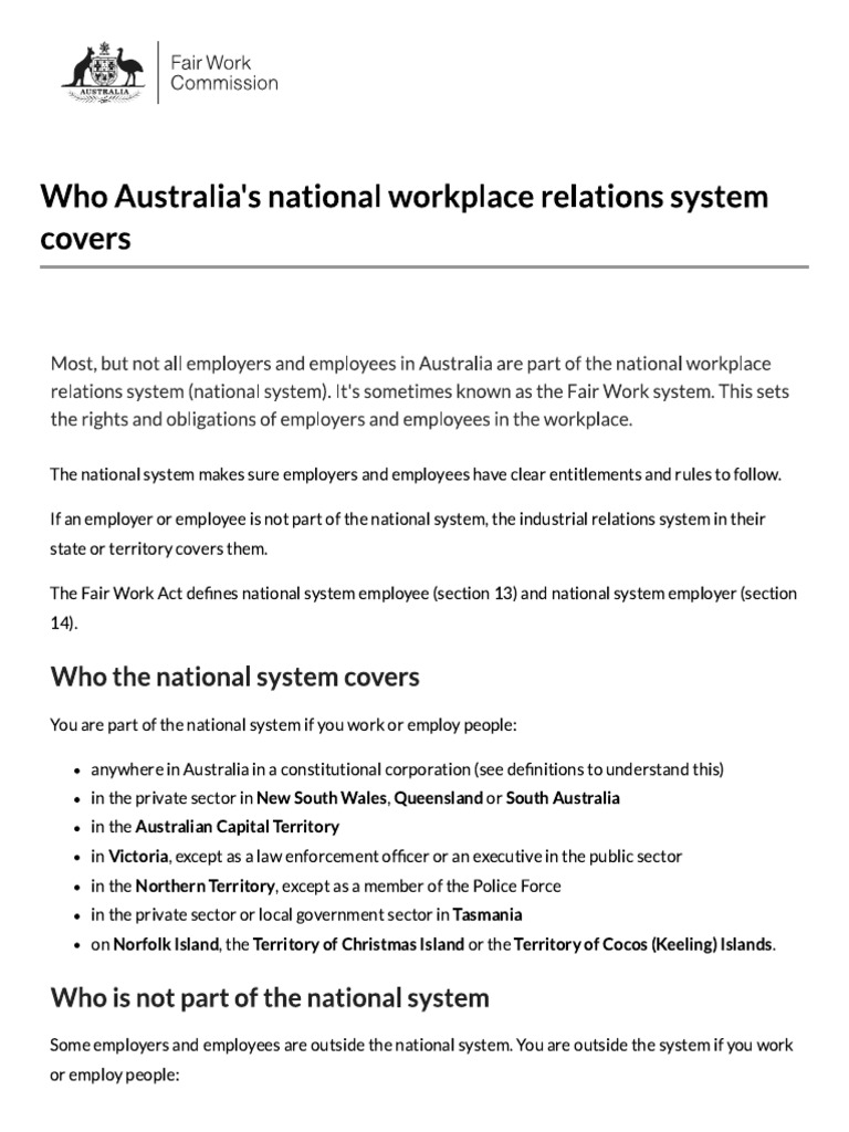 Who Australia - S National Workplace Relations Cover. | PDF