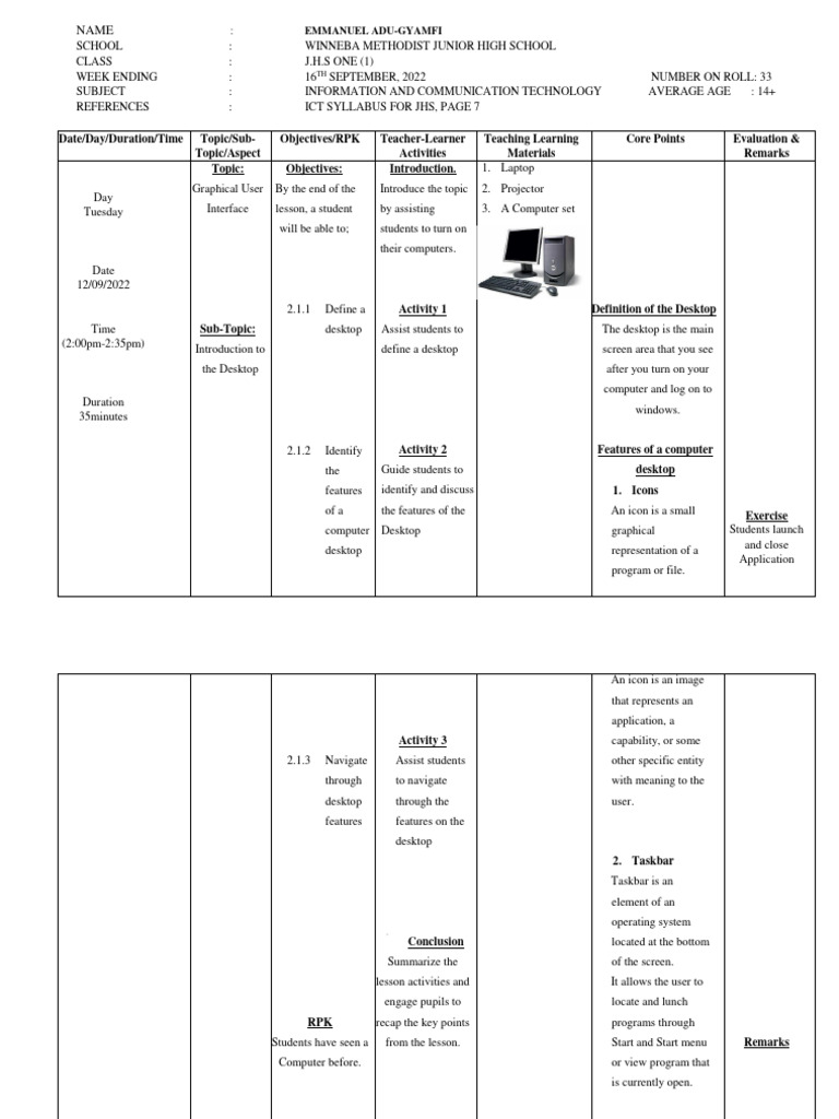 Lesson Plan - Graphical User Interface - 200011981 | PDF | Icon (Computing) | Graphical User ...