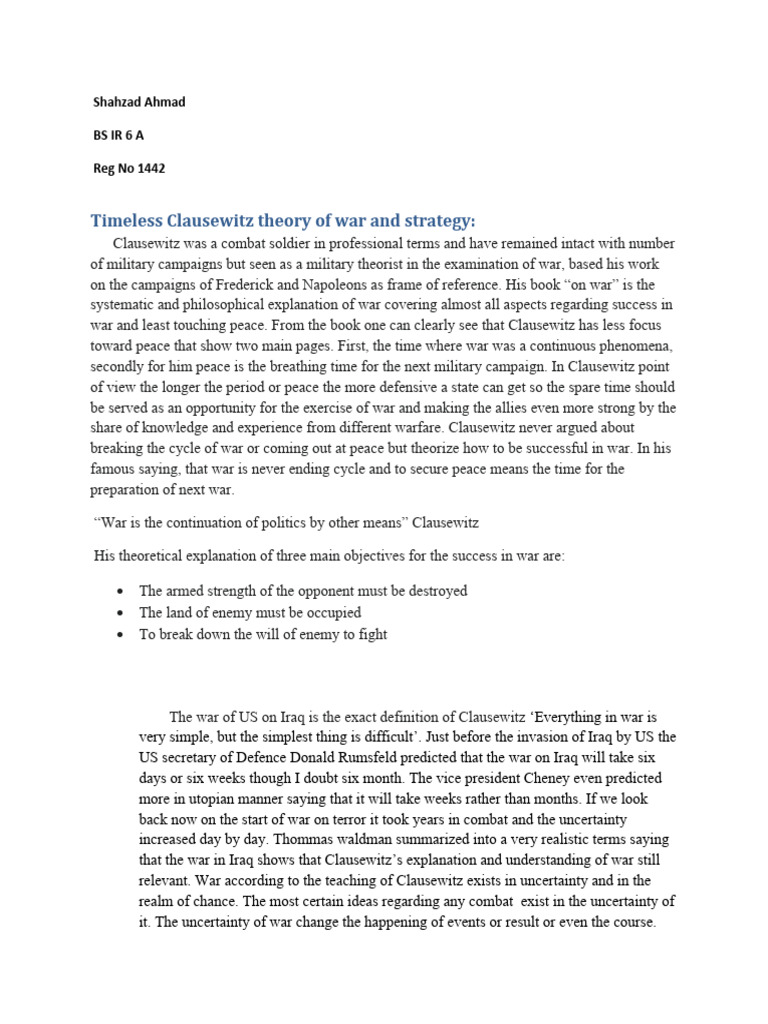 Changing Character of War Assingment 1 | PDF | Carl Von Clausewitz ...