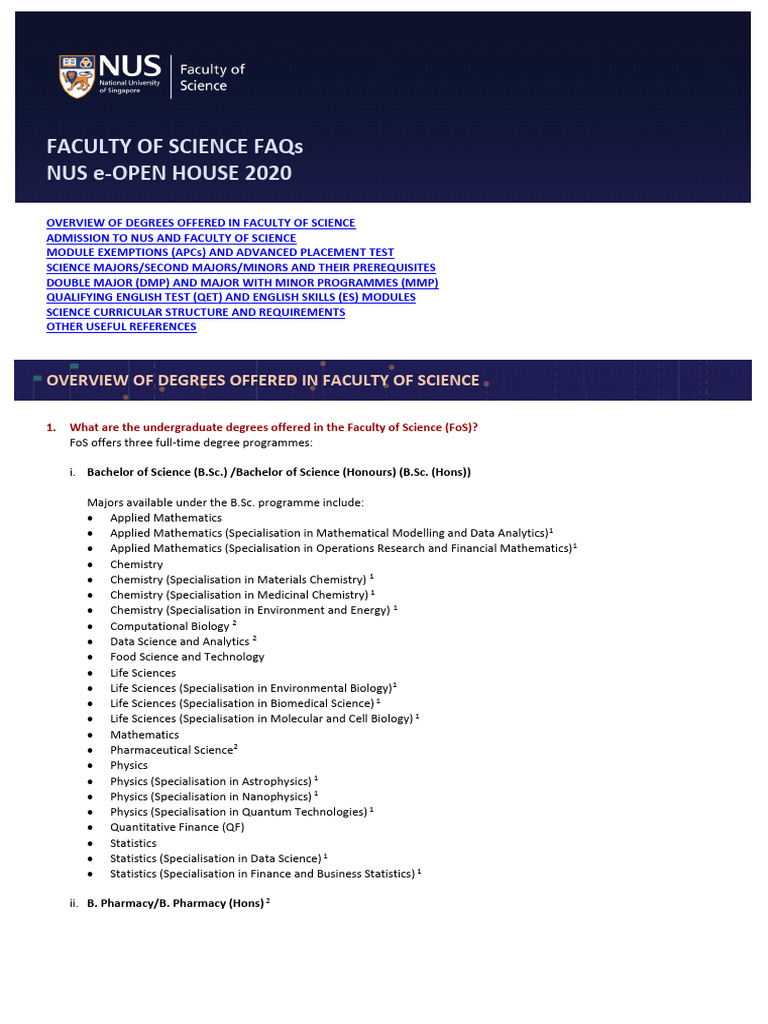 Nus Science Faqs 2020 | PDF