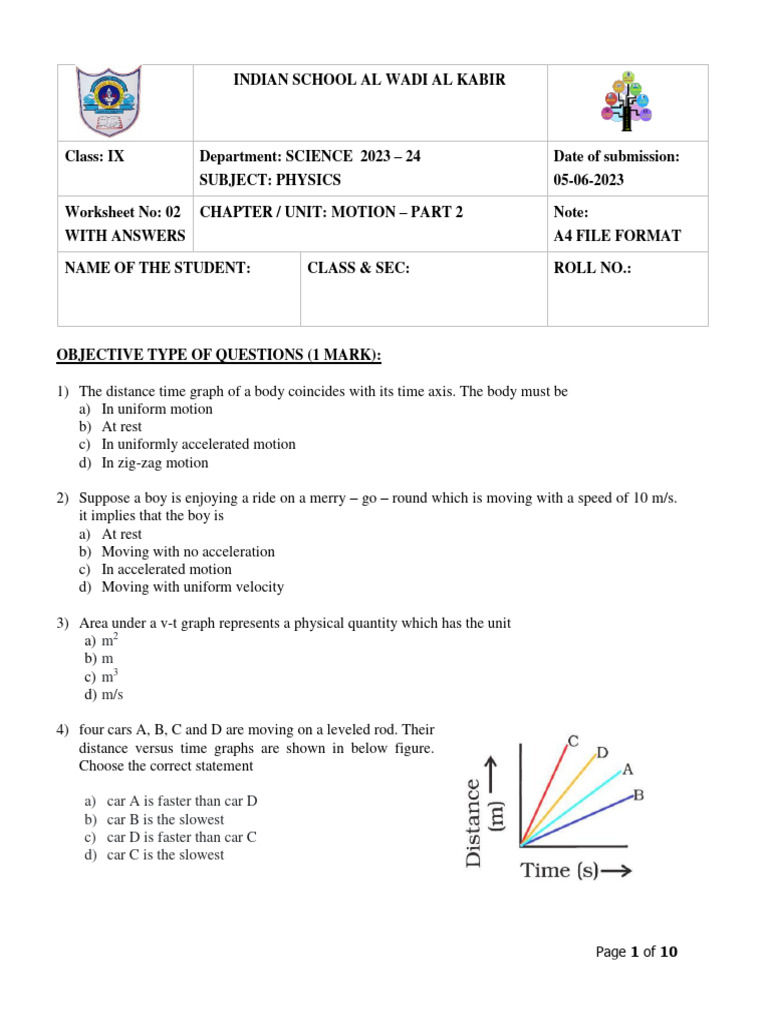 3270412 Class 9 Science Motion Part 2 Ws With Ans Vivette