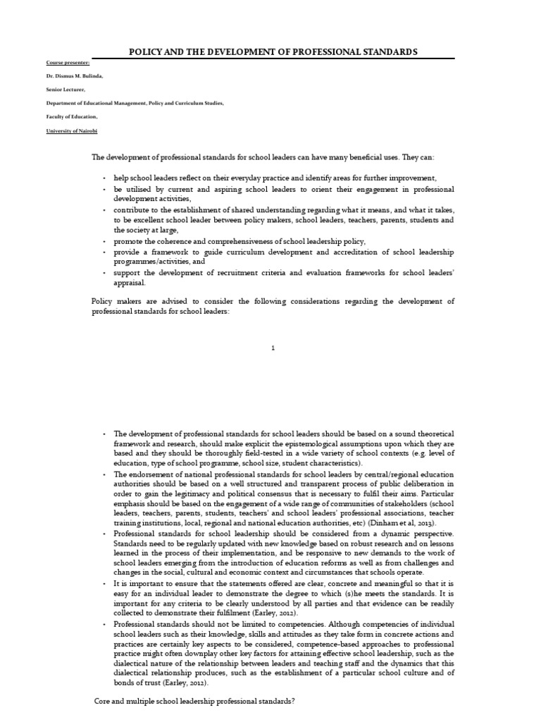 1 B Policy and The Development of Professional Standards | PDF ...