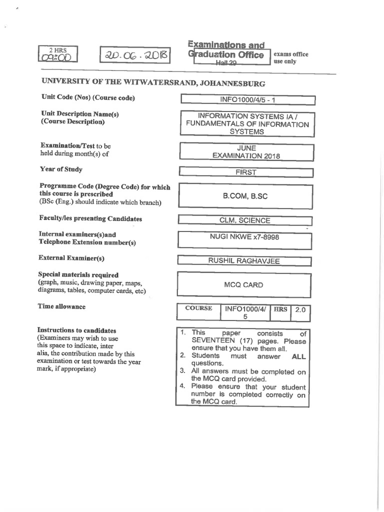 INFO1000 2018 June Exam | PDF