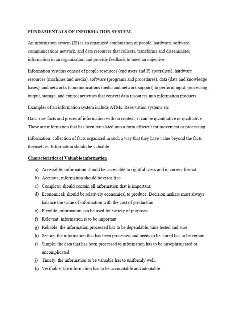 Information System Fundamentals Explained | PDF | Information System ...