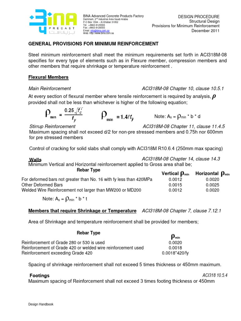 Minimum Reinforcement Design Guide | PDF | Materials | Building Engineering