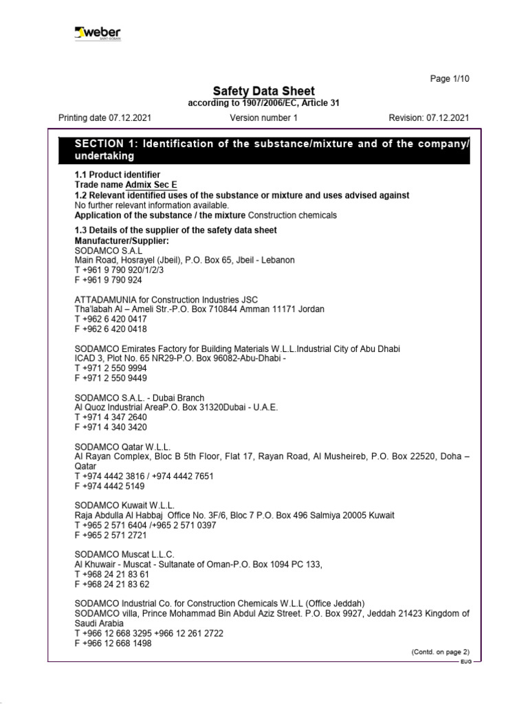 Weber Admix SEC E-SDS-20211207 | PDF | Riyadh | United Arab Emirates