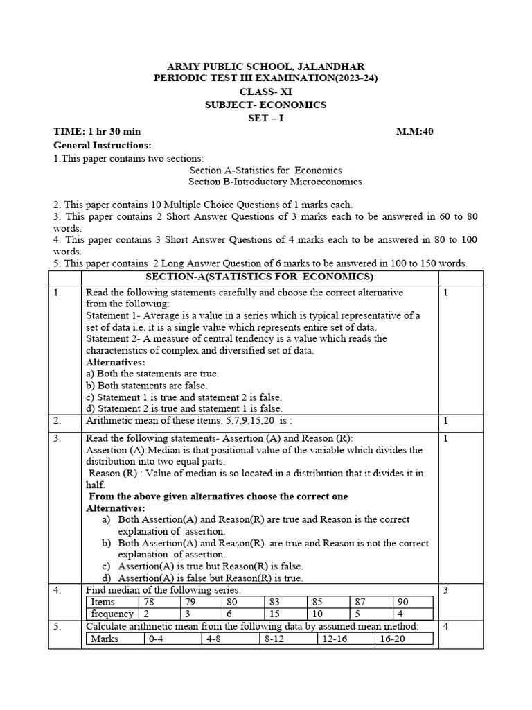 Class XI Economics Periodic Test III | PDF | Demand | Demand Curve