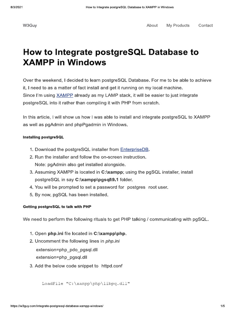 Installation To Connect Xampp To PGSQL | PDF