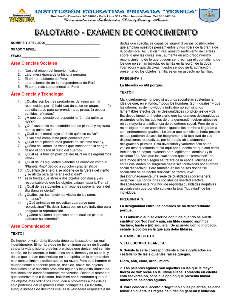 Balotario Examen de Conocimiento La Pre | PDF | Perú | Memoria