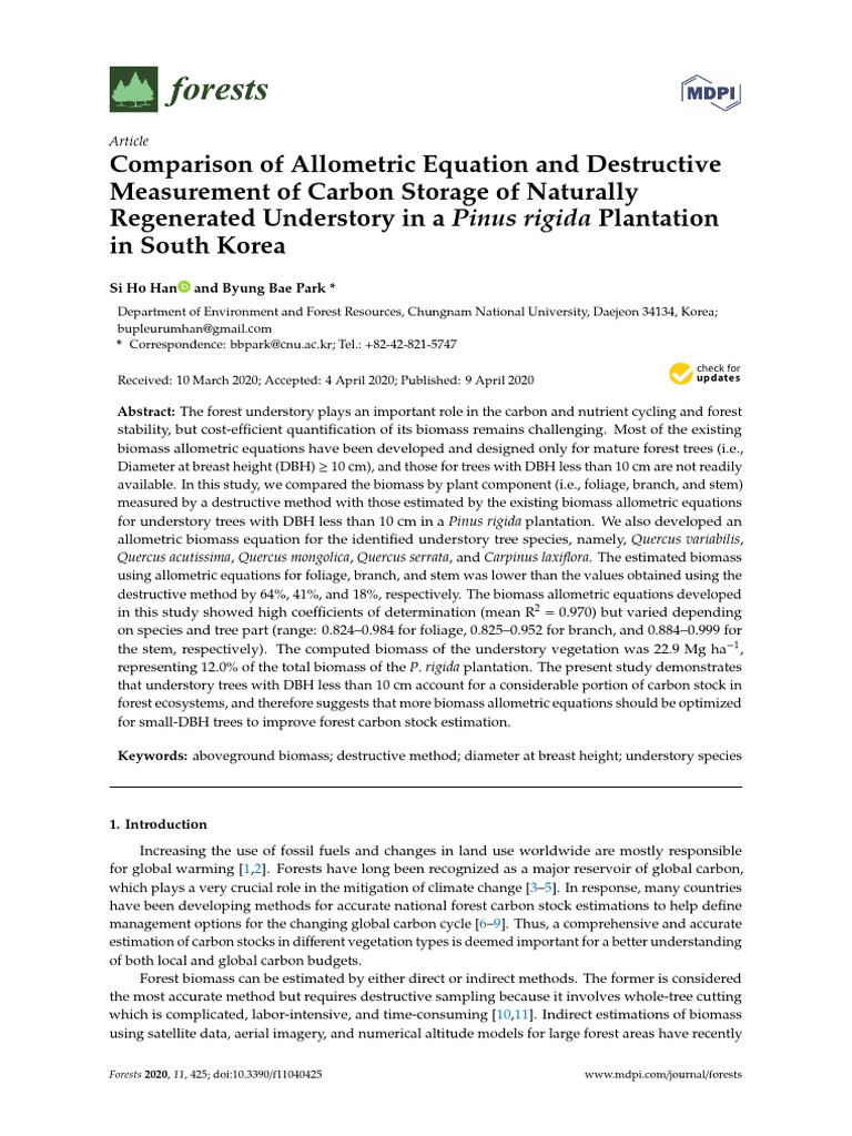 Comparison of Allometric Equation and Destructive | PDF | Forests ...