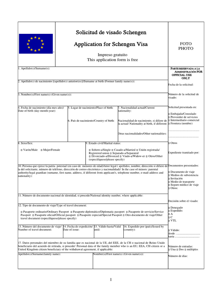 Schengen Visa Application Form English | PDF | Gobierno y personalidad ...