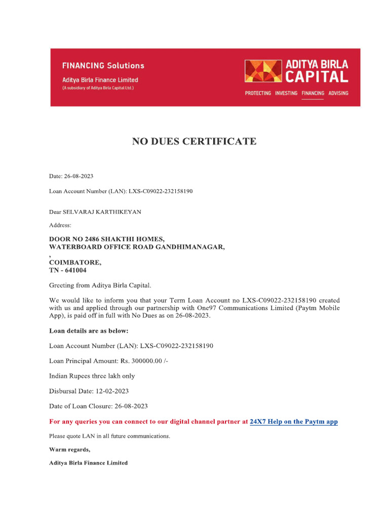 No Due Certificate | PDF