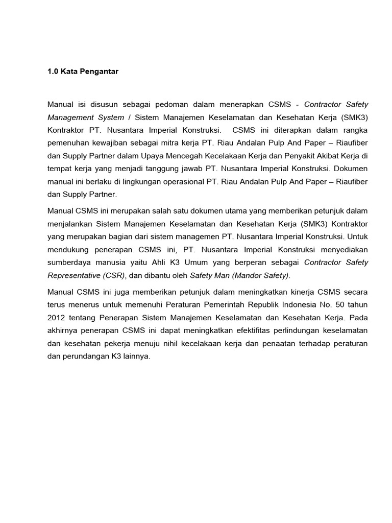 Manual CSMS PT. Nusantara Imperial Konstruksi | PDF