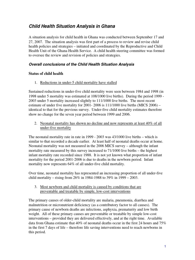 Child Health Situational Analysis | PDF | Infant Mortality | Child Mortality