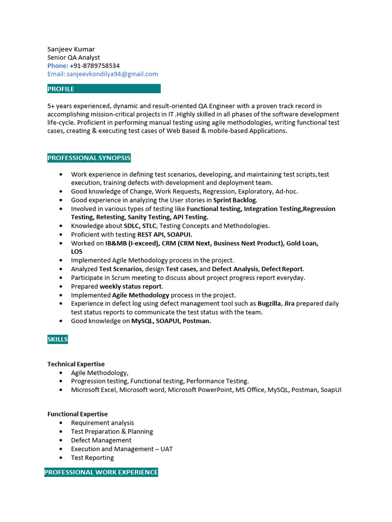 Sanjeev.K - SR - QA Analyst | PDF | Software Development Process | Agile Software Development