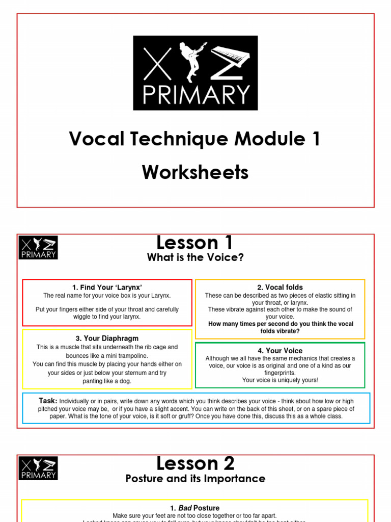 Vocal Technique Module 1 Worksheets | PDF | Human Voice | Singing