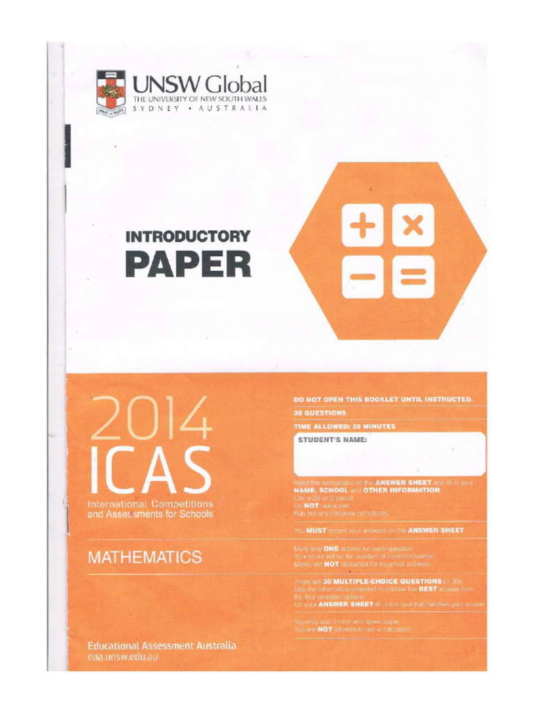 Year 2 ICAS Maths-2014 | PDF