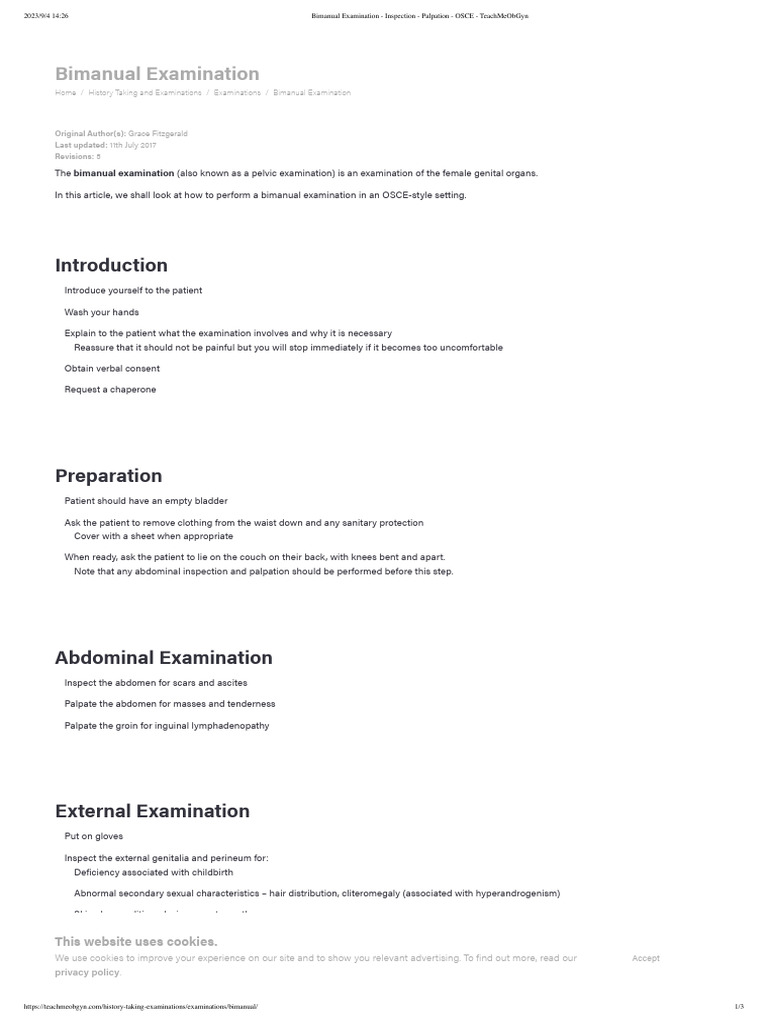 Bimanual Examination Guide for OSCE | PDF | Vagina | Uterus