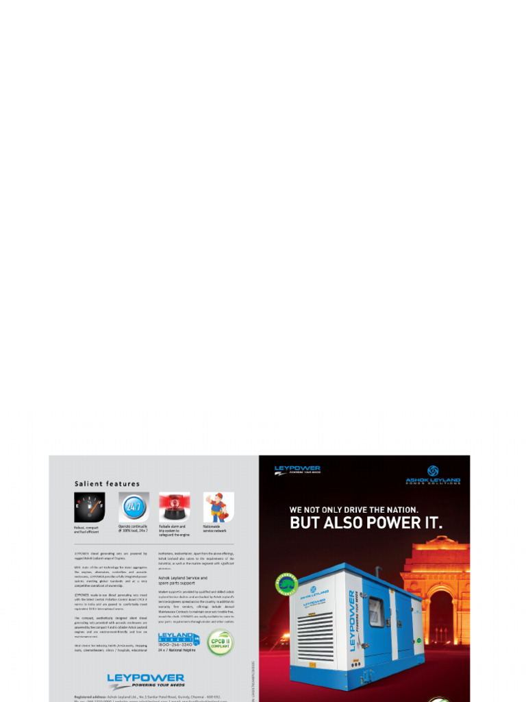 Ashok Leyland 125 KVA Diesel Generator, LP125D - PDF Catalogue | PDF