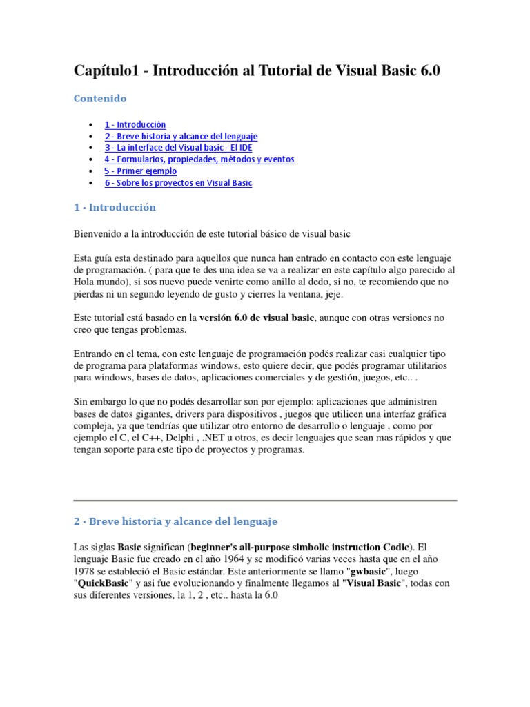 Introducción Al Tutorial de Visual Basic 6.0 | PDF | Básico | Entorno ...