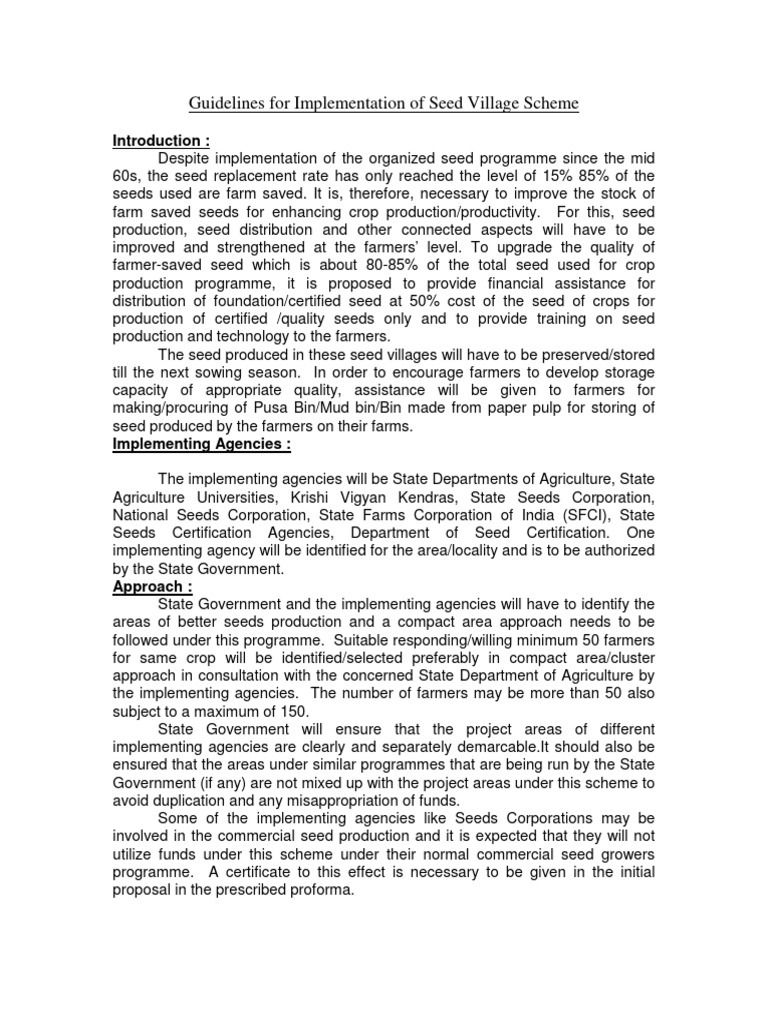Seed Village Scheme Implementation Guide | PDF | Sowing | Agriculture