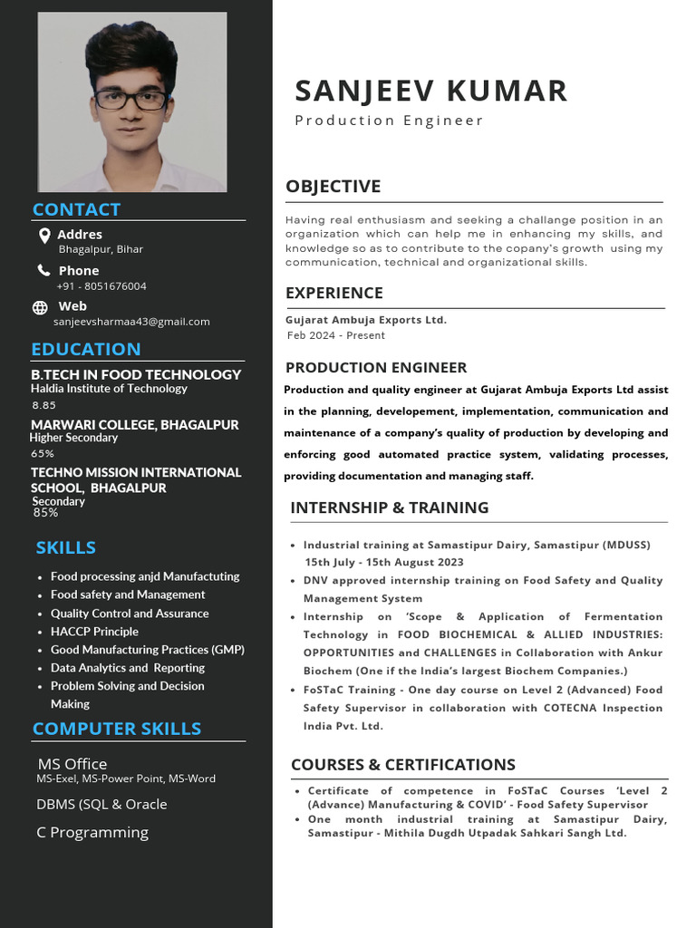 Sanjeev Resume | PDF | Food Safety | Computing
